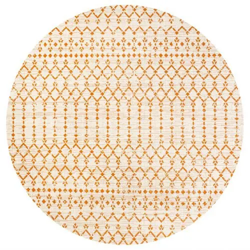 JONATHAN Y Ourika Moroccan Geometric Textured Weave Indoor/outdoor Round Area Rug - Cream/orange