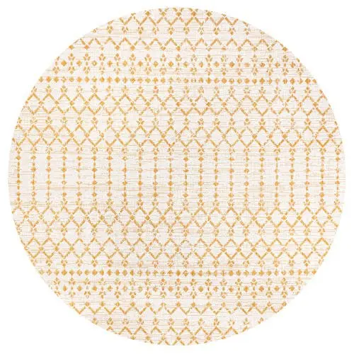 JONATHAN Y Ourika Moroccan Geometric Textured Weave Indoor/outdoor Round Area Rug - Cream/yellow