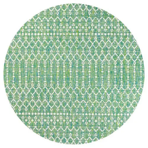 JONATHAN Y Ourika Moroccan Geometric Textured Weave Indoor/outdoor Round Area Rug - Green/cream