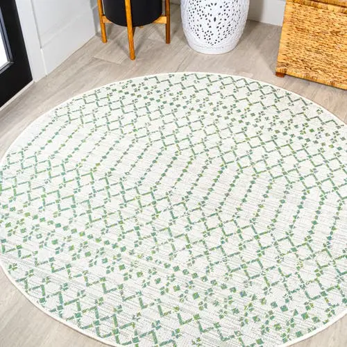 JONATHAN Y Ourika Moroccan Geometric Textured Weave Indoor/outdoor Round Area Rug - Green/ivory