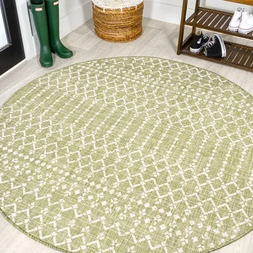 JONATHAN Y Ourika Moroccan Geometric Textured Weave Indoor/outdoor Round Area Rug - Light Green/cream