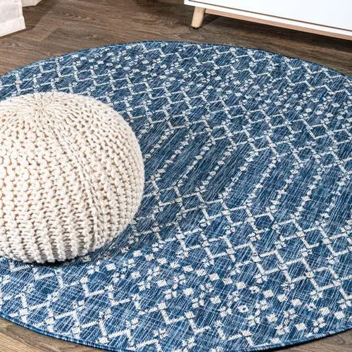 JONATHAN Y Ourika Moroccan Geometric Textured Weave Indoor/outdoor Round Area Rug - Navy/light Gray