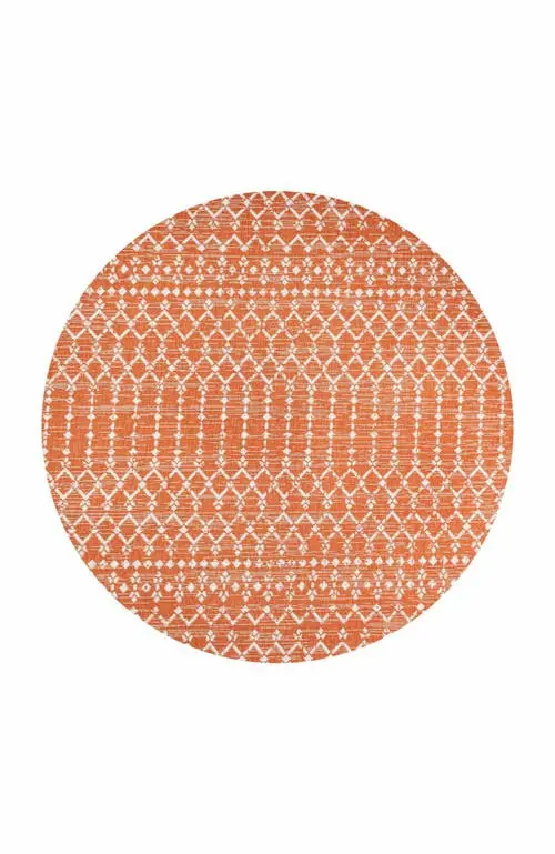 JONATHAN Y Ourika Moroccan Geometric Textured Weave Indoor/outdoor Round Area Rug - Orange/cream