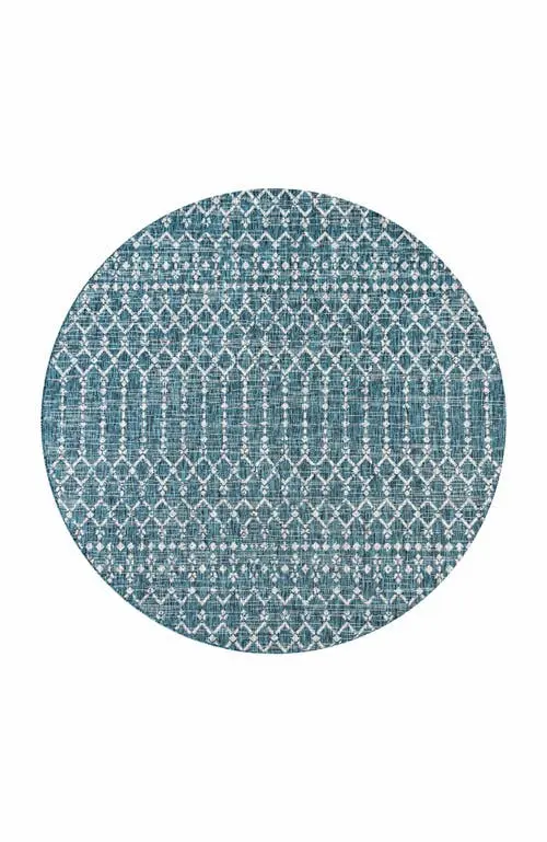 JONATHAN Y Ourika Moroccan Geometric Textured Weave Indoor/outdoor Round Area Rug - Teal/gray