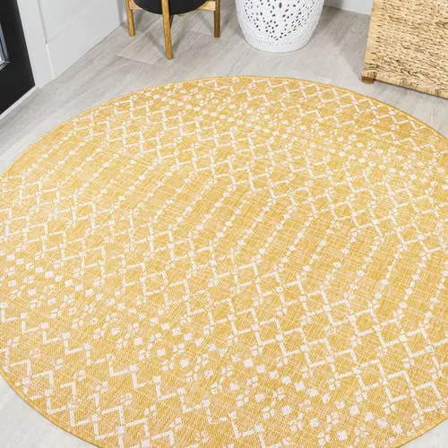 JONATHAN Y Ourika Moroccan Geometric Textured Weave Indoor/outdoor Round Area Rug - Yellow/cream