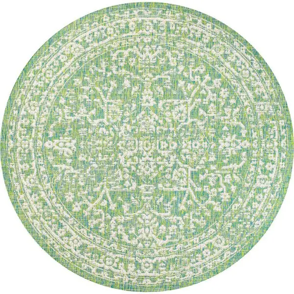 JONATHAN Y Malta Bohemian Medallion Textured Weave Indoor/outdoor Round Area Rug - Cream/green