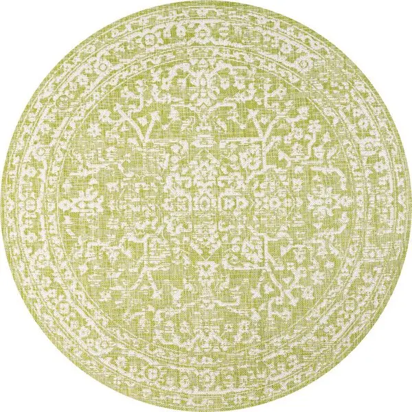 JONATHAN Y Malta Bohemian Medallion Textured Weave Indoor/outdoor Round Area Rug - Green/cream