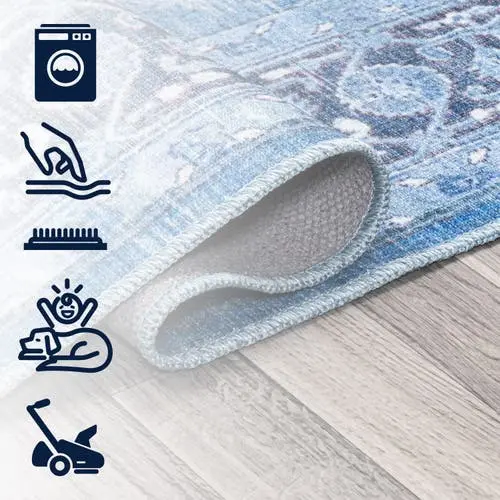 JONATHAN Y Maris Ornate Medallion Machine-washable Round Area Rug - Blue/navy