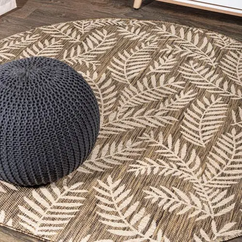 JONATHAN Y Nevis Palm Frond Indoor/outdoor Round Area Rug - Brown/beige