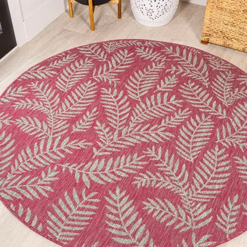 JONATHAN Y Nevis Palm Frond Indoor/outdoor Round Area Rug - Fuchsia/light Gray
