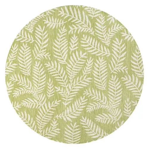 JONATHAN Y Nevis Palm Frond Indoor/outdoor Round Area Rug - Green/cream