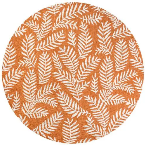 JONATHAN Y Nevis Palm Frond Indoor/outdoor Round Area Rug - Orange/cream