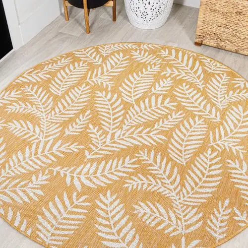 JONATHAN Y Nevis Palm Frond Indoor/outdoor Round Area Rug - Yellow/cream