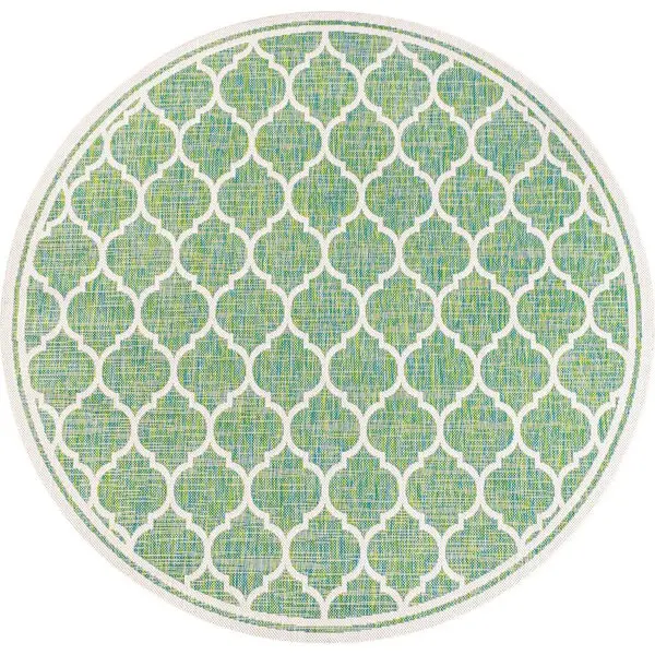 JONATHAN Y Trebol Moroccan Trellis Textured Weave Indoor/outdoor Round Area Rug - Cream/green