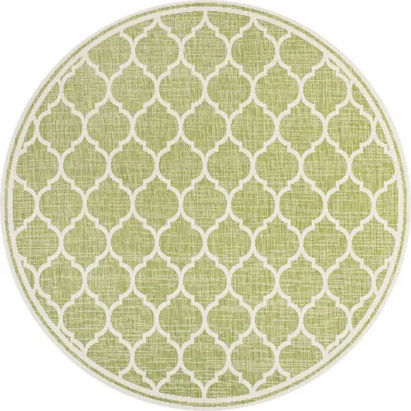 JONATHAN Y Trebol Moroccan Trellis Textured Weave Indoor/outdoor Round Area Rug - Green/cream