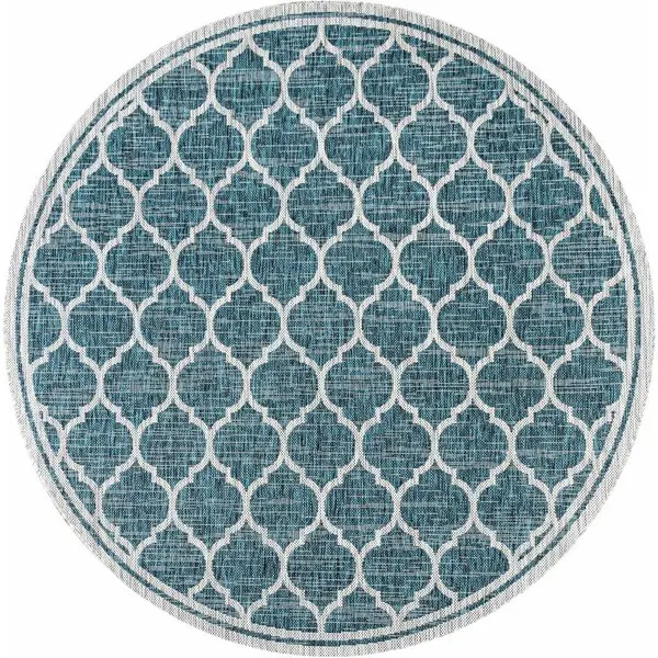 JONATHAN Y Trebol Moroccan Trellis Textured Weave Indoor/outdoor Round Area Rug - Teal/gray