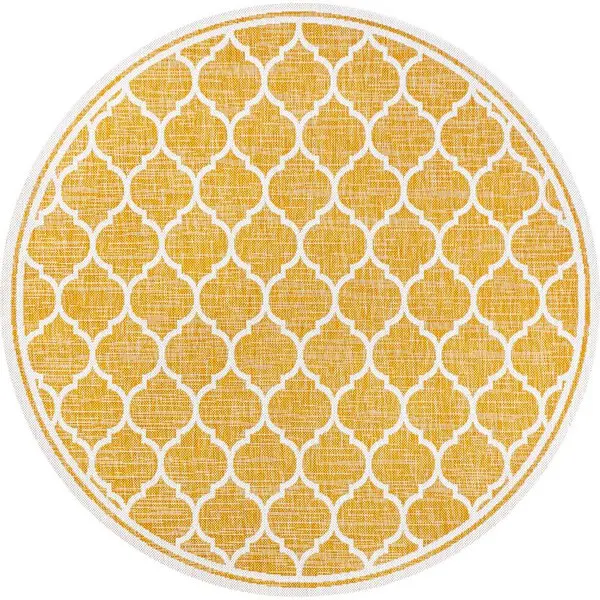 JONATHAN Y Trebol Moroccan Trellis Textured Weave Indoor/outdoor Round Area Rug - Yellow/cream