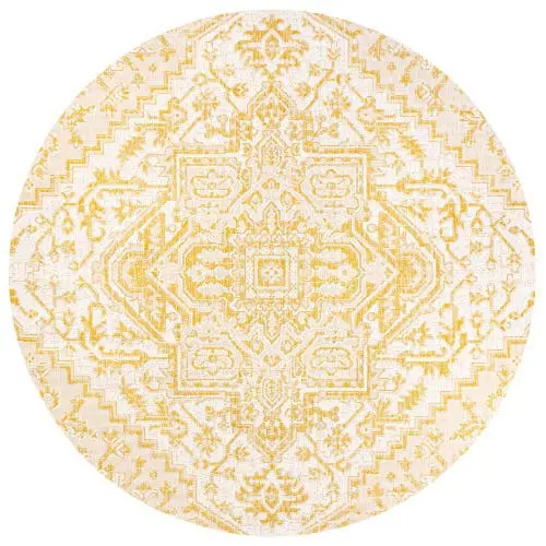 JONATHAN Y Estrella Bohemian Medallion Textured Weave Indoor/outdoor Round Area Rug - Cream/yellow