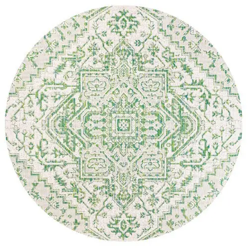 JONATHAN Y Estrella Bohemian Medallion Textured Weave Indoor/outdoor Round Area Rug - Green/cream