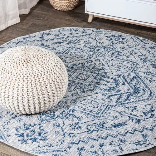 JONATHAN Y Estrella Bohemian Medallion Textured Weave Indoor/outdoor Round Area Rug - Navy/gray