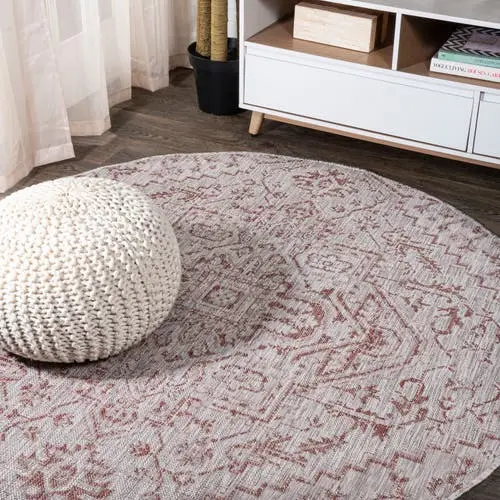 JONATHAN Y Estrella Bohemian Medallion Textured Weave Indoor/outdoor Round Area Rug - Red/taupe