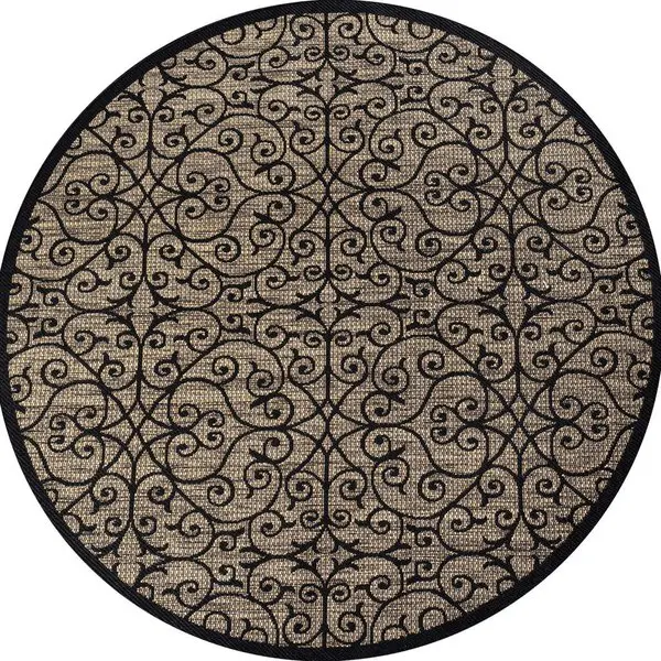 JONATHAN Y Madrid Vintage Filigree Textured Weave Indoor/outdoor Round Area Rug - Black/khaki