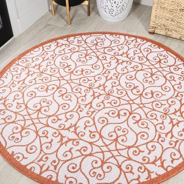 JONATHAN Y Madrid Vintage Filigree Textured Weave Indoor/outdoor Round Area Rug - Cream/orange