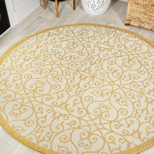 JONATHAN Y Madrid Vintage Filigree Textured Weave Indoor/outdoor Round Area Rug - Cream/yellow
