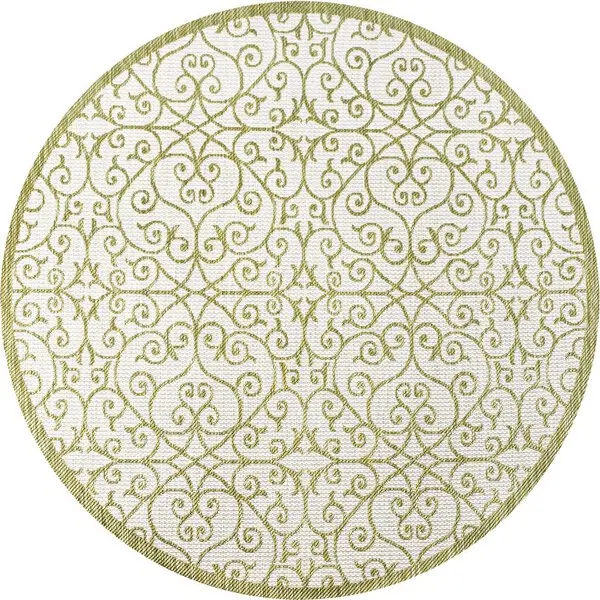 JONATHAN Y Madrid Vintage Filigree Textured Weave Indoor/outdoor Round Area Rug - Green/cream