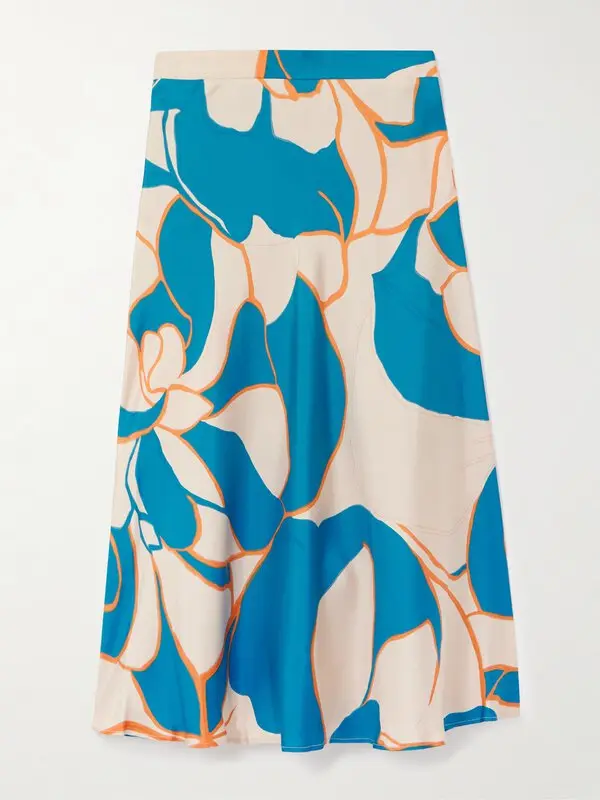 La DoubleJ Mother Lungomare Printed Silk-twill Midi Skirt - Blue