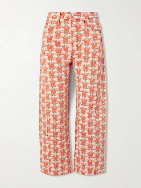 MOTHER La Doublej The Half-pipe Ankle Printed High-rise Wide-leg Jeans - Orange