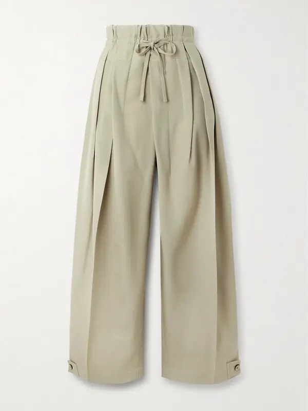 JIL SANDER Pleated Wide-leg Wool-twill Pants - Green