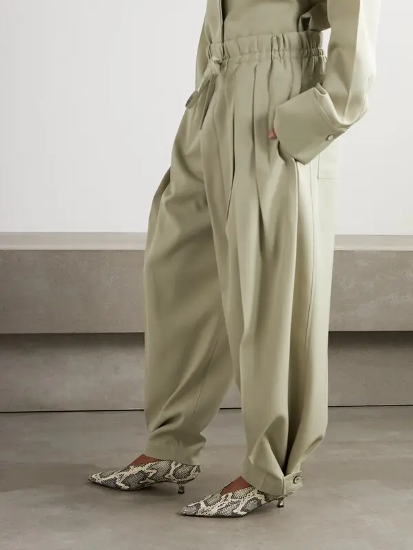 JIL SANDER Pleated Wide-leg Wool-twill Pants - Green