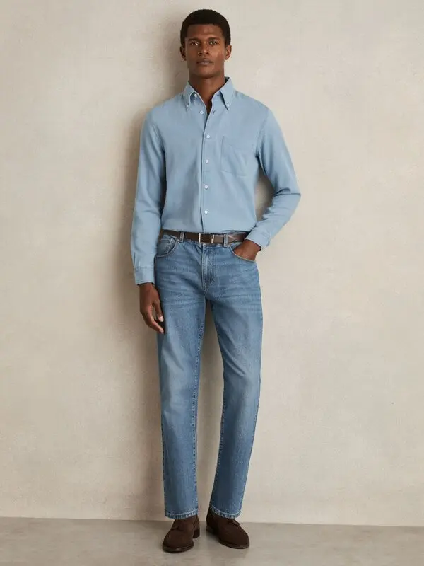 REISS Minoa Cotton-piqué Button-down Chambray Shirt