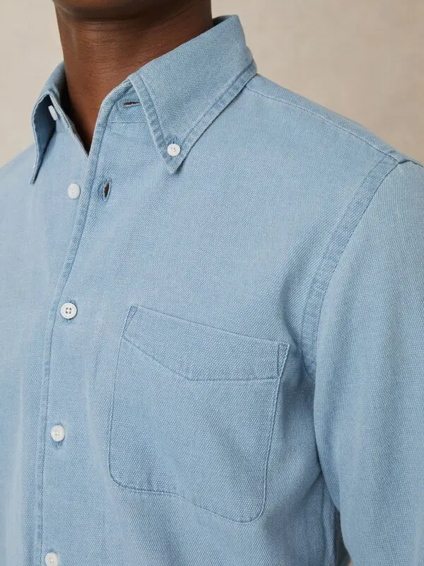REISS Minoa Cotton-piqué Button-down Chambray Shirt