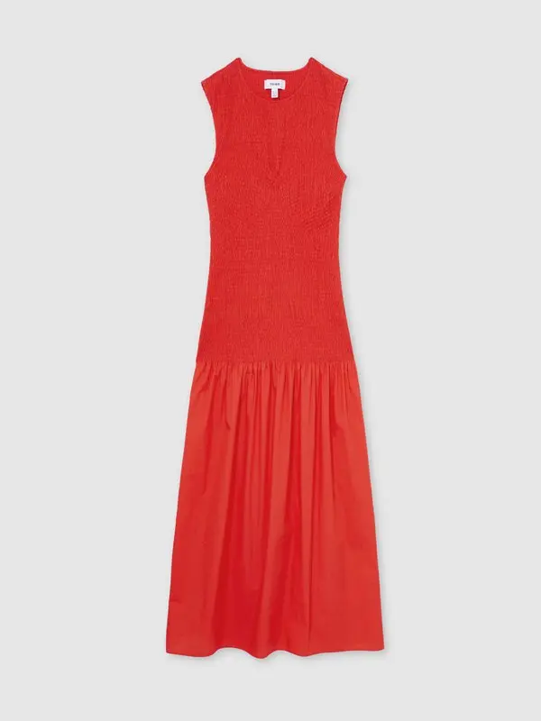 REISS Annabel Petite Cotton Shirred Midi Dress