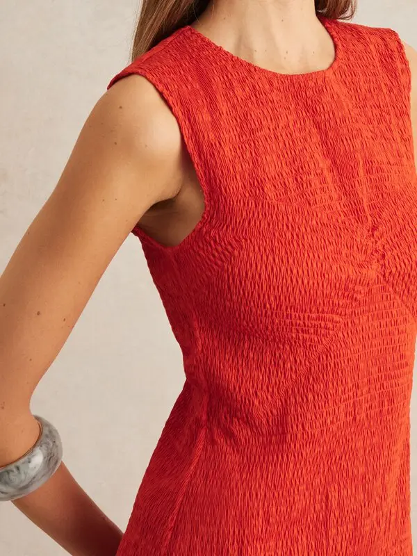 REISS Annabel Petite Cotton Shirred Midi Dress