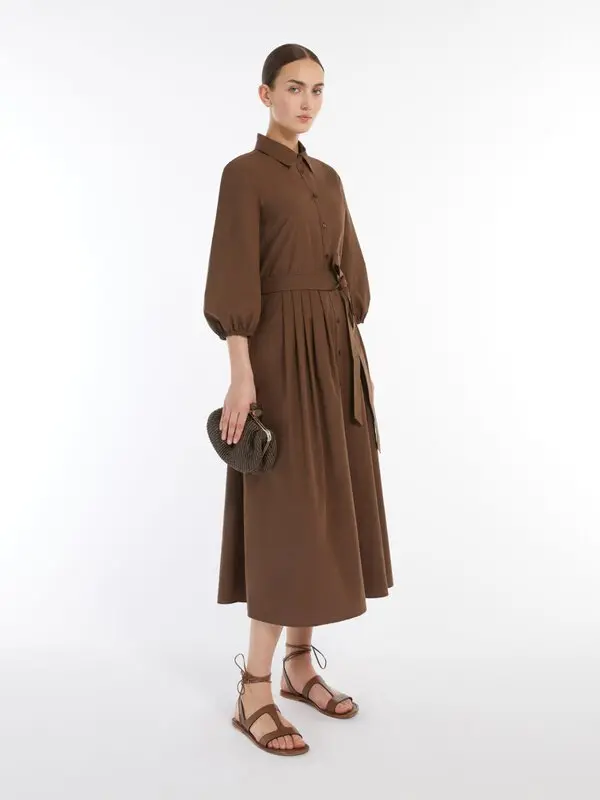 house of harlow 1960 brown dress Beige Puff Sleeve Belted Midi Shirt Dress