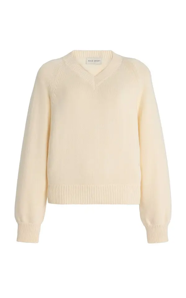 HIGH SPORT Veronica Cotton V-neck Sweater - Ivory