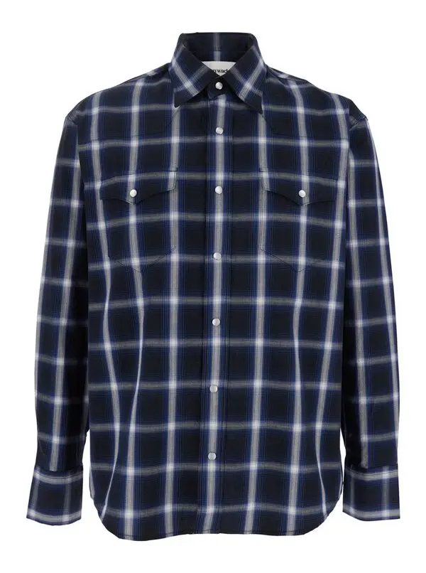TONYWACK Shirt With Classic Collar And All-over Check Motif In Cotton - Blue