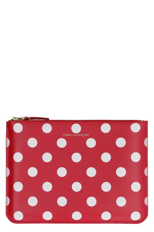 Comme Des Garçons Logo Detail Flat Leather Pouch - Red