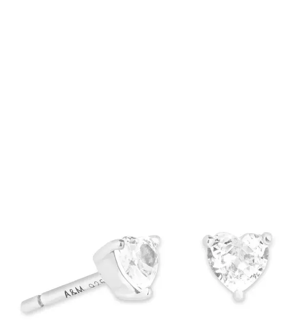 ASTRID & MIYU Rhodium-plated Sterling And Zirconia Heart Stud Earrings - Silver