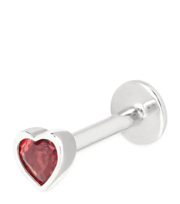 ASTRID & MIYU White Gold And Garnet Heart Stud Earring - Silver