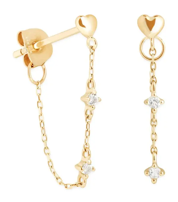 ASTRID & MIYU Yellow And Topaz Heart Chain Earrings - Gold