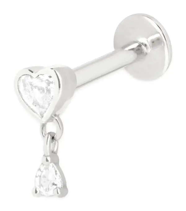 ASTRID & MIYU White Gold And Topaz Heart Charm Single Stud Earring - Silver