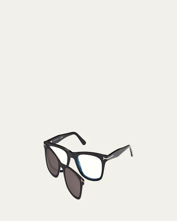 TOM FORD Acetate Square Glasses With Clip-on Sun Lenses