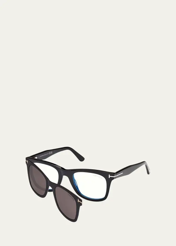 TOM FORD Acetate Square Glasses With Clip-on Sun Lenses