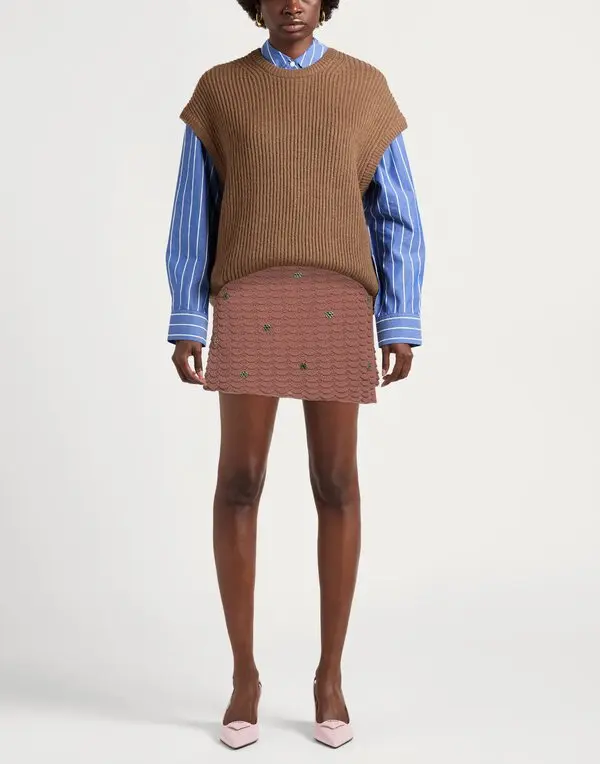 Sandro Knitted Mini Skirt With Crystal Embellishments