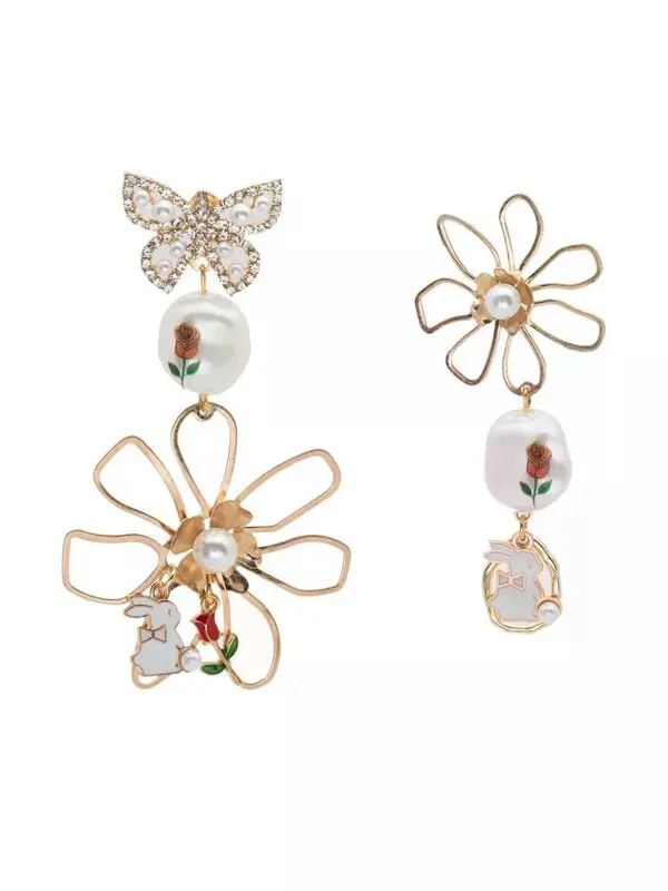 AMIR SLAMA Flower Bunny Motif Drop Earrings - Neutrals