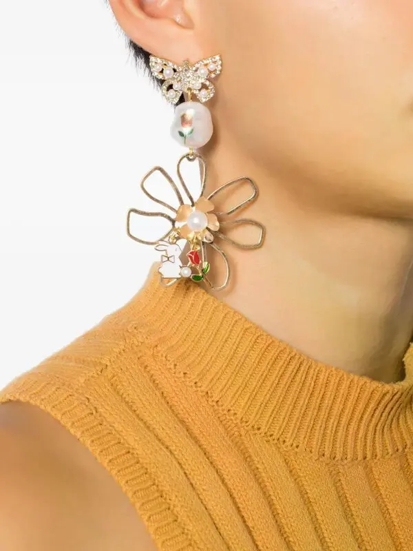 AMIR SLAMA Flower Bunny Motif Drop Earrings